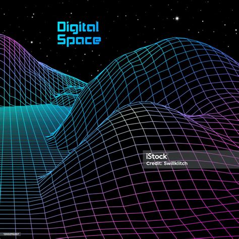 빨간 산과 80 년대 스타일의 복고풍 컴퓨터 게임 또는 과학 배경 3d 구조의 와이어 프레임 그리드와 풍경 0명에 대한 스톡 벡터 아트 및 기타 이미지 Istock