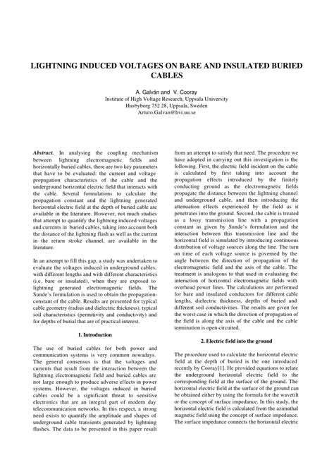 Pdf Lightning Induced Voltages On Bare And Insulated Buried Cables