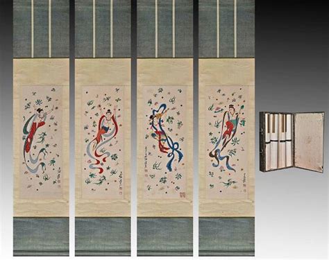 4 Screens Of Zhang Daqian Dunhuang Buddha Statues