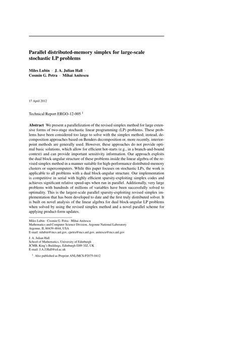 Pdf Parallel Distributed Memory Simplex For Large Scale Stochastic Lp