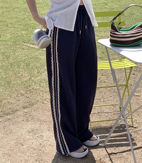 삐뽕언니 2way 레이스트랙 와이드 밴딩팬츠3color 조거 스트링 일자 트레이닝 츄리닝 긴바지 저지 라인 스포티 사이드라인