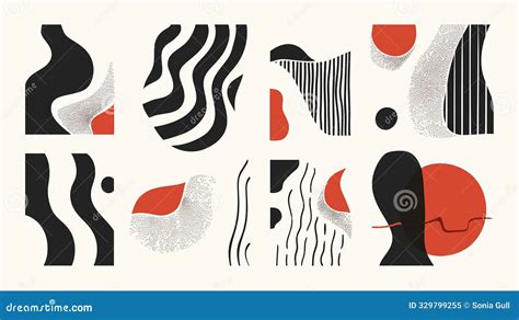Abstract Minimal Vector Set With Hand Drawn Mid Century Aesthetic Stripe Lines And Geometric