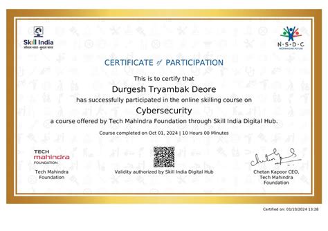 Durgesh Deore On Linkedin Cybersecurity Skillindia Techmahindrafoundation Onlinelearning