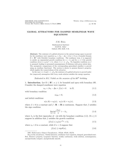 Pdf Global Attractors For Damped Semilinear Wave Equations
