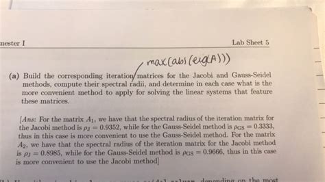 Solved In Matlab For Spectral Radius How Is There Two Chegg