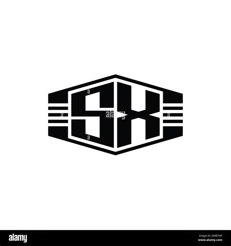 Sx Letter Logo Monogram Hexagon Emblem Shape With Stripes Outline Style Design Template Stock