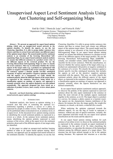 pdf unsupervised aspect level sentiment analysis using ant clustering