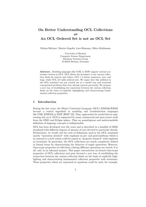 Pdf On Better Understanding Ocl Collections Or An Ocl Ordered Set Is