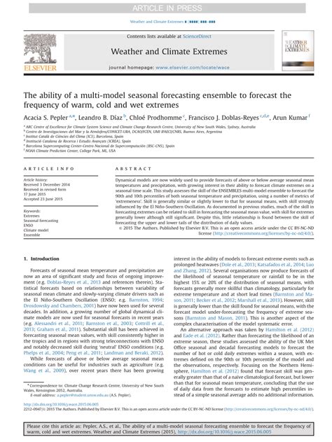 Pdf The Ability Of A Multi Model Seasonal Forecasting Ensemble To
