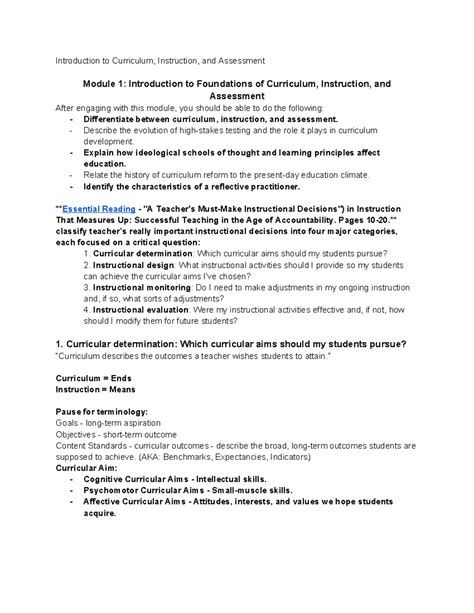 D091 Module 1 Notes Introduction To Curriculum Instruction And