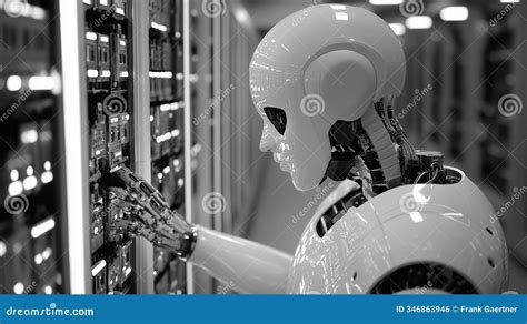 Humanoid Robot Is Managing A Server Rack In A Futuristic Datacenter Showcasing The Potential Of
