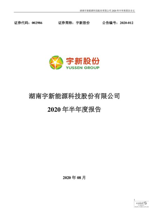 宇新股份：2020年半年度报告