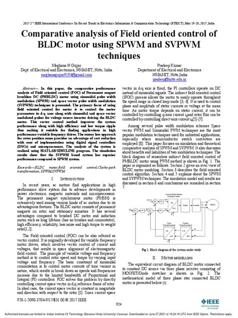 Comparative Analysis Of Field Oriented Control Of Bldc Motor Using Spwm