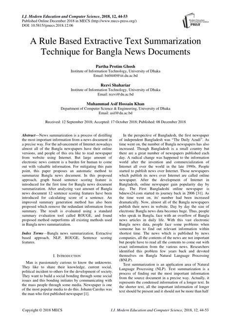 pdf a rule based extractive text summarization technique for bangla