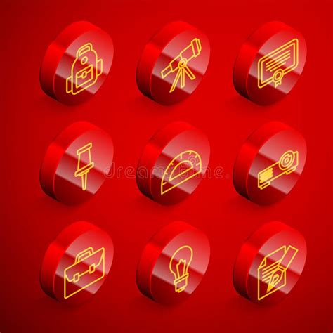 Set Line School Backpack Telescope Certificate Template Push Pin Protractor Grid Movie