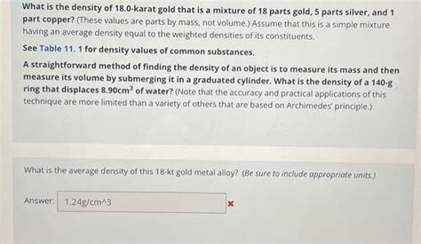 Solved What Is The Density Of 18 0 Karat Gold That Is A