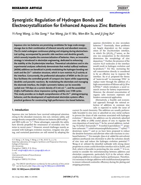 Synergistic Regulation Of Hydrogen Bonds And Electrocrystallization For Enhanced Aqueous Zinc