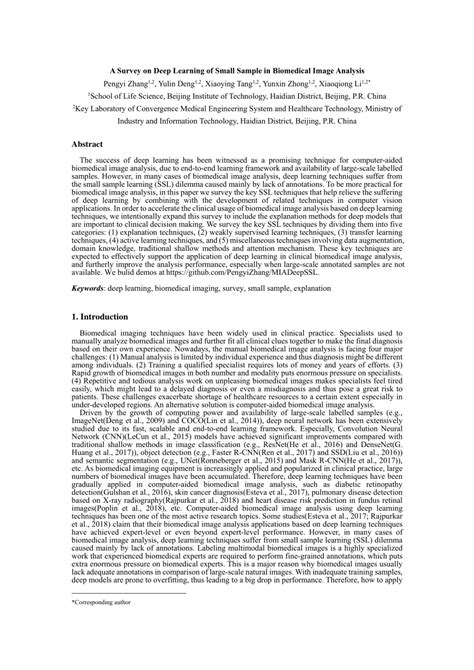 PDF A Survey On Deep Learning Of Small Sample In Biomedical Image Analysis