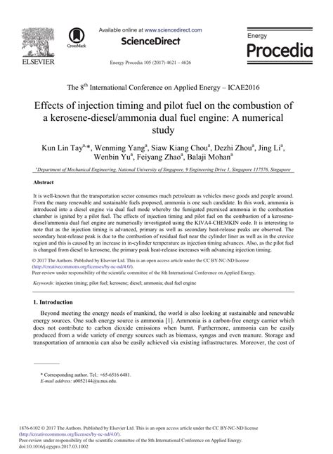 Pdf Effects Of Injection Timing And Pilot Fuel On The Combustion Of A