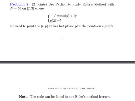 solved problem 2 2 points use python to apply euler s method with n