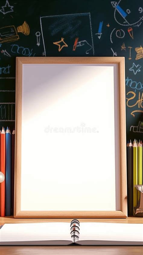 Classroom Scene White Photo Frame Book And Colored Pencils Stock Illustration Illustration