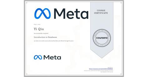 Yi Q On Linkedin Completion Certificate For Introduction To Databases