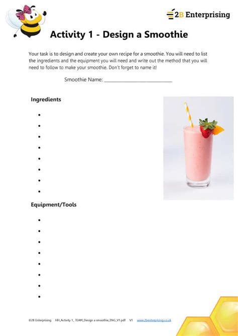 Design A Smoothie Activity 1 2b Enterprising