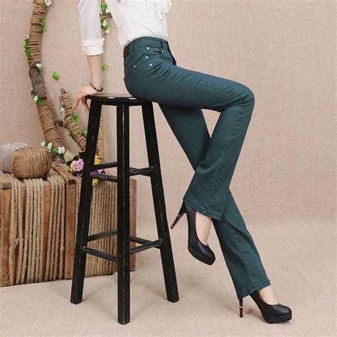 ฤดูใบไม้ผลิและฤดูใบไม้ร่วงแบบเอวสูงและกลางกระบอกกว้างกางเกงลำลองกางเกงขายาวผู้หญิงสีสดใสแฟชั่น