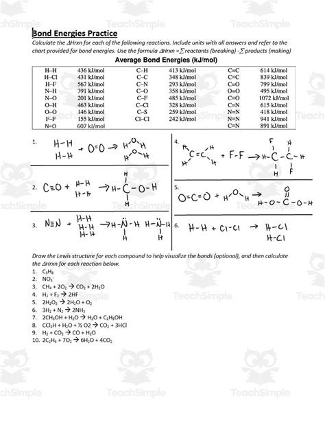 Bond Energy Practice By Teach Simple