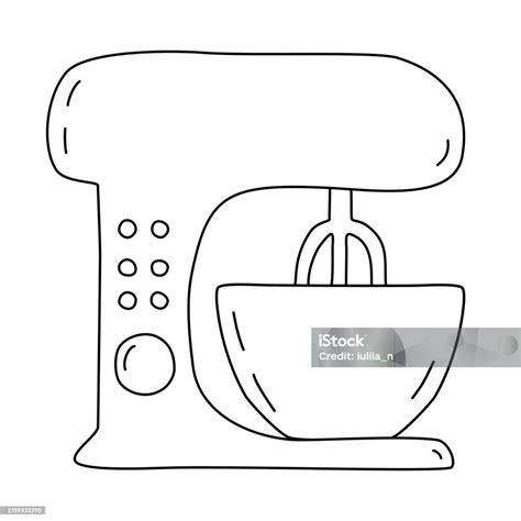 스탠드 푸드 믹서 낙서 스타일 색칠하기 책을위한 평면 벡터 개요 Cpu에 대한 스톡 벡터 아트 및 기타 이미지 Cpu 가정