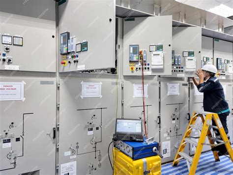 Premium Photo Protection Relay Function Testing At 22kv Switchgear By The Commissioning Engineer