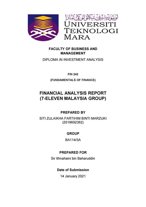 Individual Assignment Fin242 Faculty Of Business And Management Diploma In Investment Analysis