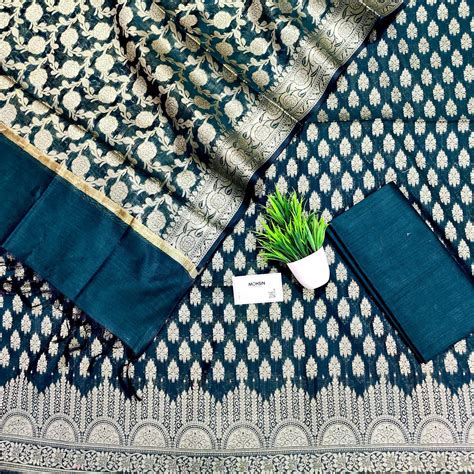 Bottle Green Frozen Tree Banarasi Silk Suit Mohsin Textiles