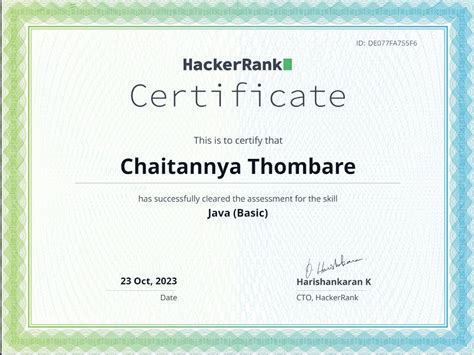 Java Certification Hackerrank Programming Softwaredevelopment Chaitannya Thombare