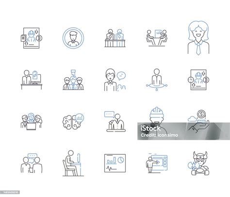 사무실 직업 개요 아이콘 모음입니다 임원 관리자 비서 서기 관리자 감독자 임원 벡터 및 일러스트레이션 개념 세트 컨설턴트 분석가