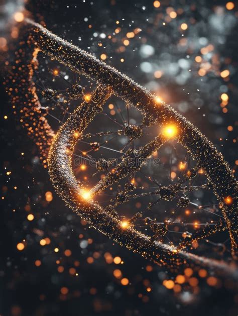 Glowing Dna Double Helix Surrounded By Molecular Connections In A Dark