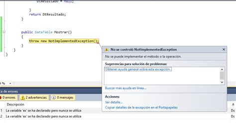 Visual CSharp NET No se puede implementar el método o la operación