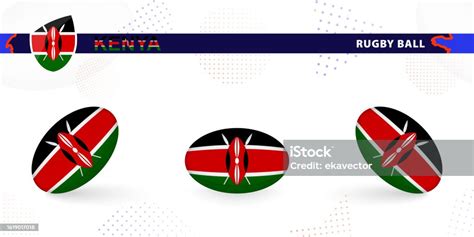 럭비 공은 추상적인 배경에 다양한 각도로 케냐의 국기와 함께 설정된다 기에 대한 스톡 벡터 아트 및 기타 이미지 기 벡터 수평 구성 Istock