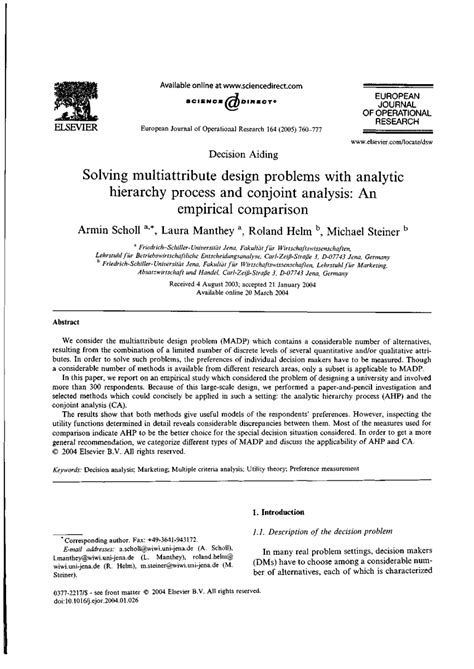 Pdf Solving Multiattribute Design Problems With Analytic Hierarchy Process And Conjoint