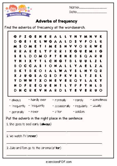 Find The Adverbs Of Frecuency At The Wordsearch Exercises PDF Learn