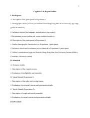 Participant Demographics Stimuli Cognitive Lab Report Course Hero