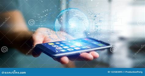 Man Holding A D Rendering Data Earth Globe Stock Image Image Of Network Digital
