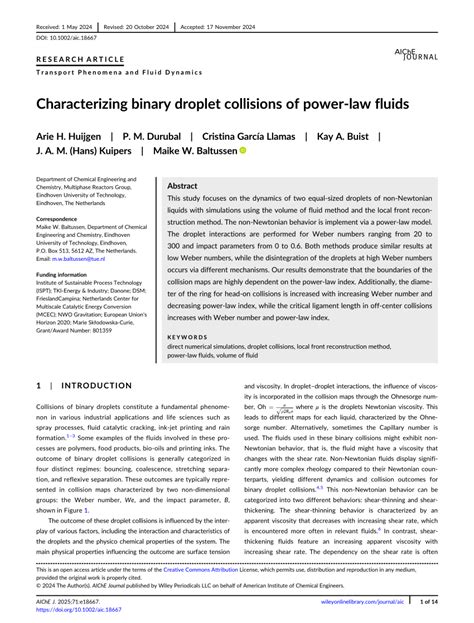 pdf characterizing binary droplet collisions of power‐law fluids