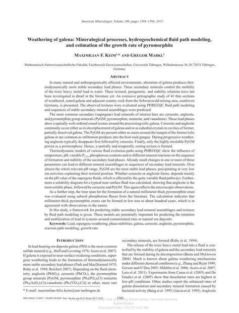 Pdf Weathering Of Galena Mineralogical Processes Hydrogeochemical