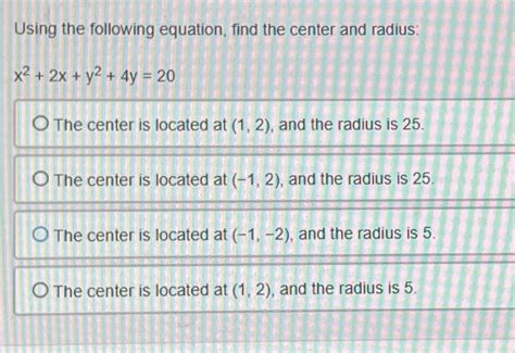 Solved Using The Following Equation Find The Center And Chegg Com