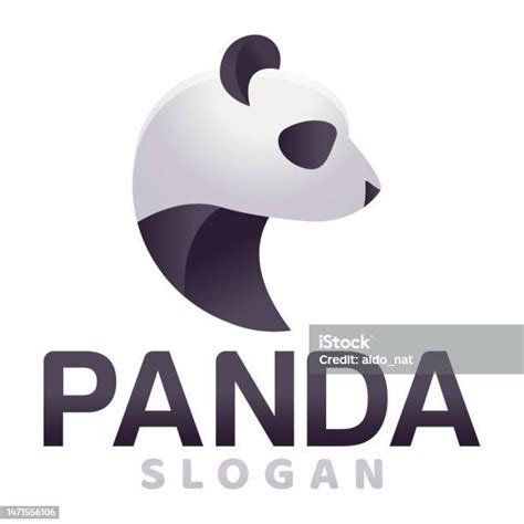 현대 벡터 그라데이션 3d 디자인 간단한 미니멀리스트 로고 템플릿으로 귀여운 팬더 곰 만화 머리 벡터 브랜드 상징 레이블 배지 흰색 배경에 격리 팬더에 대한 스톡 벡터 아트