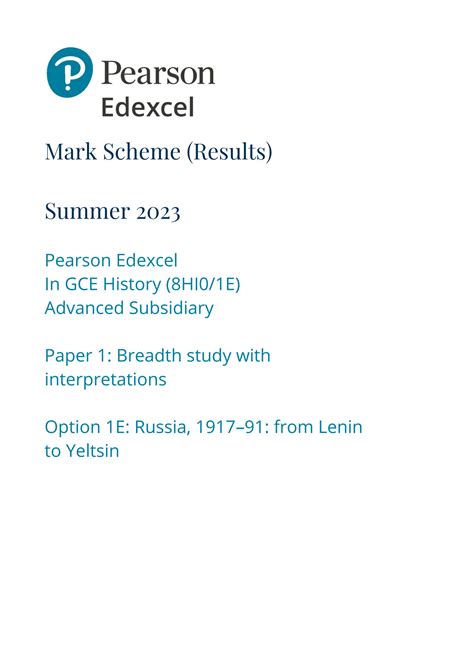 SOLUTION Edexcel As Level History Paper E Mark Scheme June Studypool