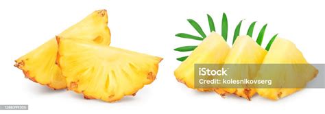클리핑 경로와 전체 깊이의 필드가 있는 흰색 배경에 격리된 파인애플 슬라이스 과일에 대한 스톡 사진 및 기타 이미지 과일 노랑 다이어트 Istock