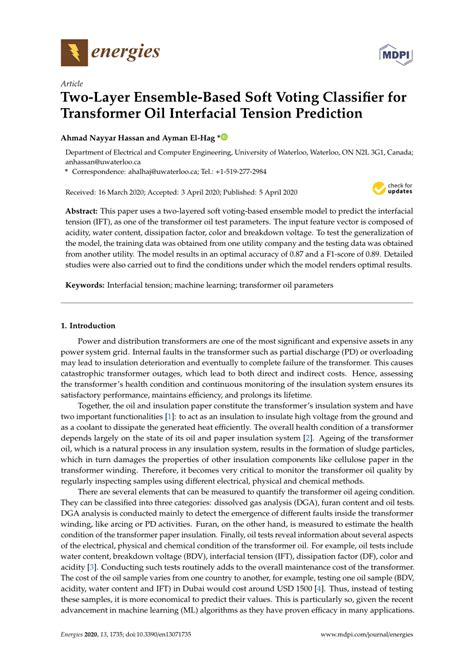 Pdf Two Layer Ensemble Based Soft Voting Classifier For Transformer