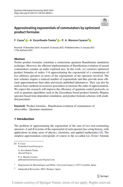 Pdf Approximating Exponentials Of Commutators By Optimized Product Formulas